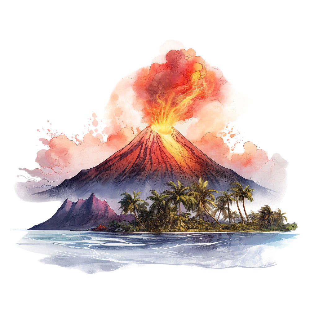 Watercolor Volcano Fabric Panel 16 – QuiltingFabricPanels.com