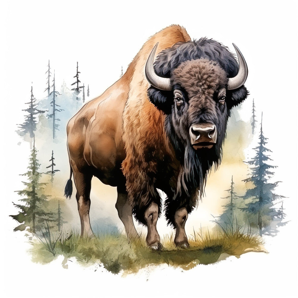 Watercolor Bison Fabric Panel 10 – QuiltingFabricPanels.com
