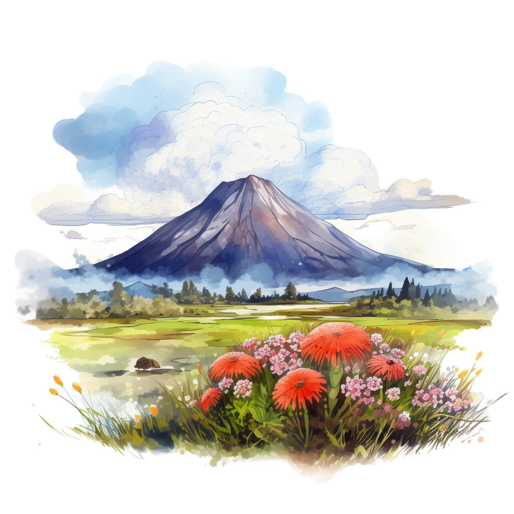 Watercolor Volcano Fabric Panel 20 – QuiltingFabricPanels.com