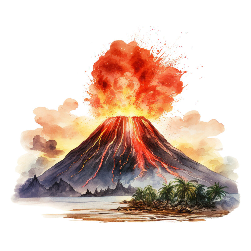 Watercolor Volcano Fabric Panel 1 – QuiltingFabricPanels.com