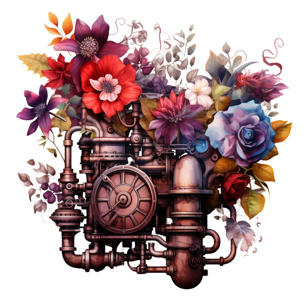 Floral Steampunk Fabric Panel 9 – QuiltingFabricPanels.com