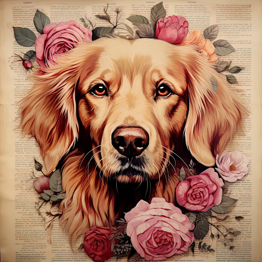 Dog Ephemera Art Fabric Panel 4 – QuiltingFabricPanels.com