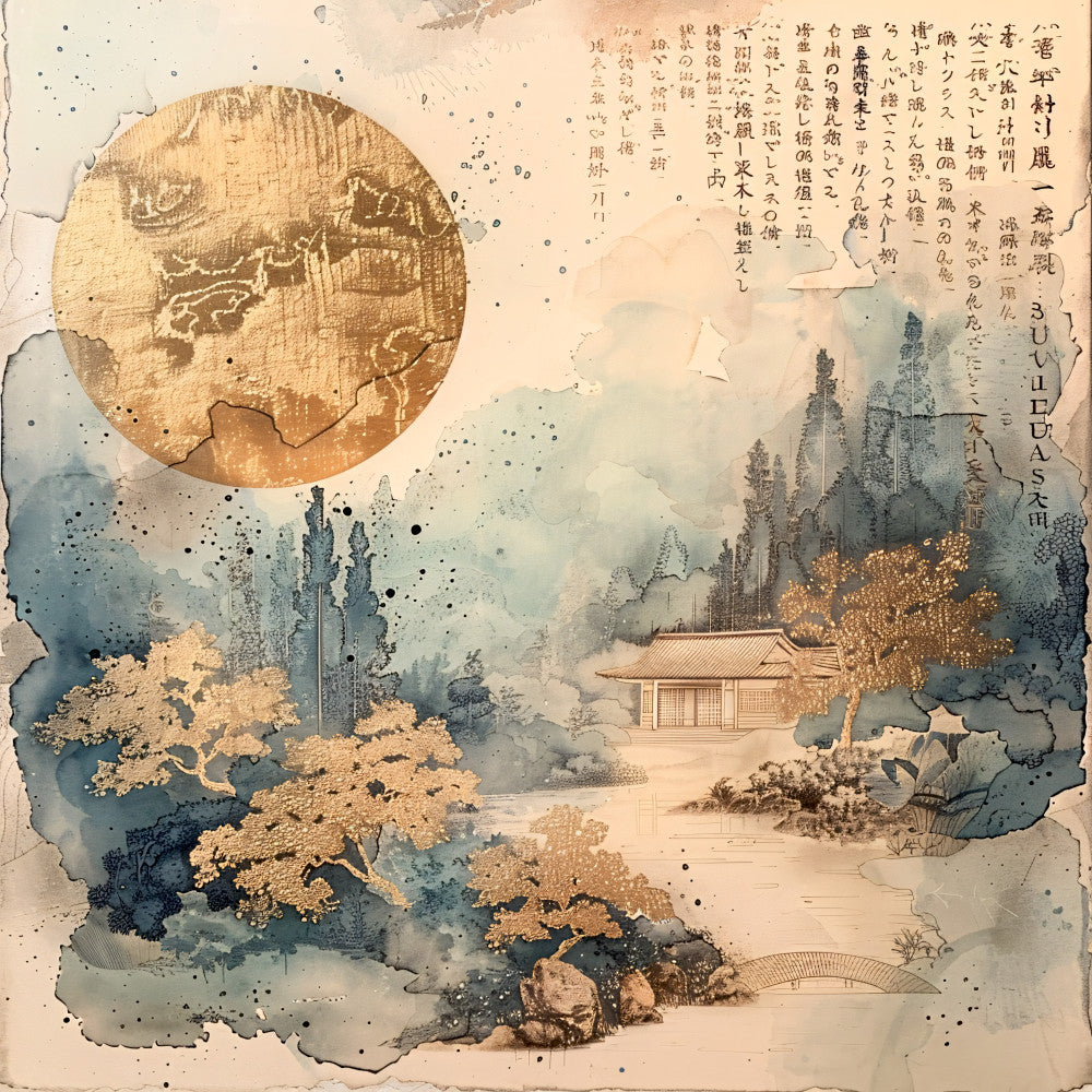Asian Landscapes on Rice Paper Fabric Panel 18 – QuiltingFabricPanels.com