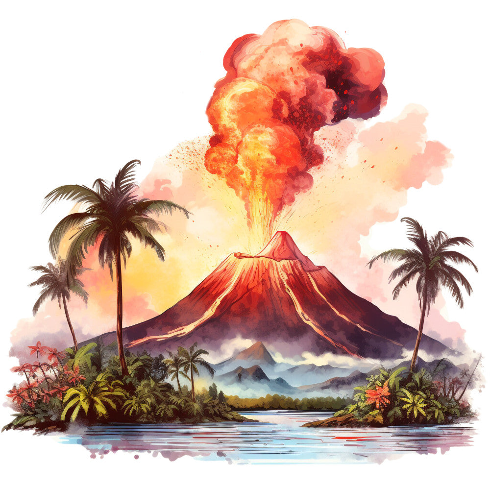 Watercolor Volcano Fabric Panel 5 – QuiltingFabricPanels.com