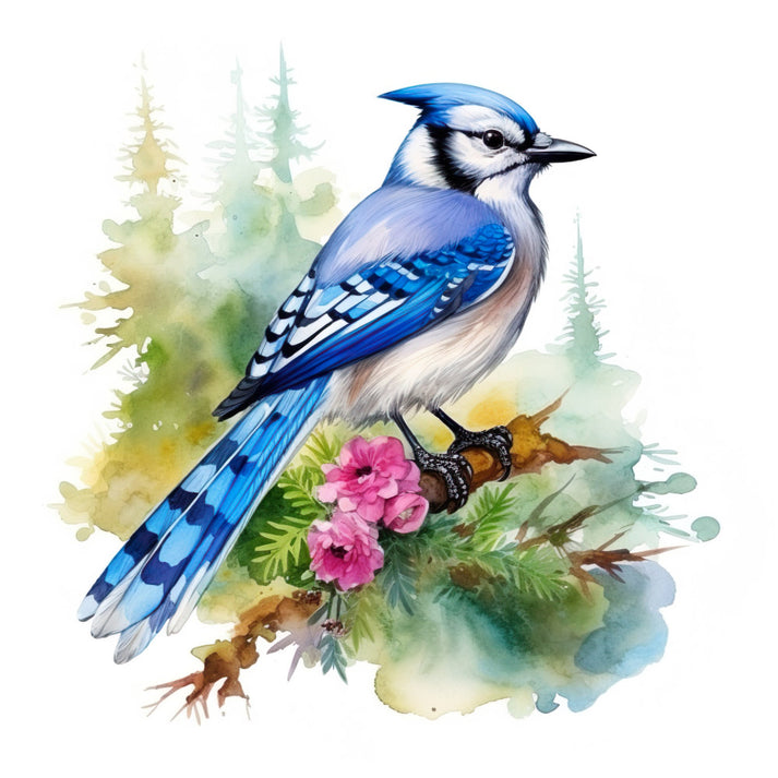 Blue Jay Bird Fabric Panel 3 – QuiltingFabricPanels.com