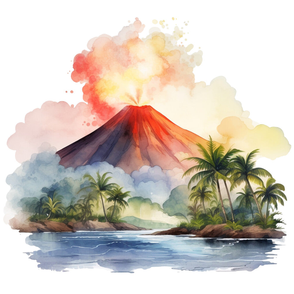Watercolor Volcano Fabric Panel 15 – QuiltingFabricPanels.com