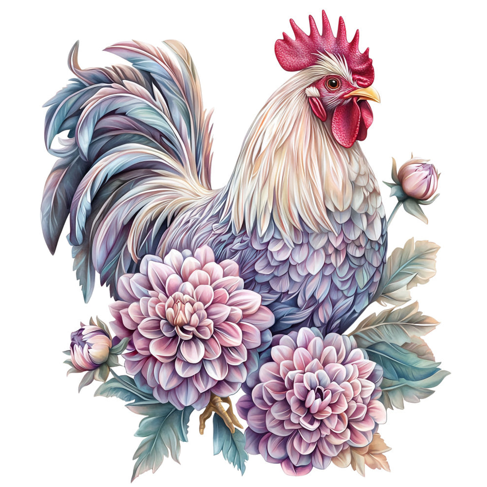Floral Rooster Fabric Panel 16 – QuiltingFabricPanels.com