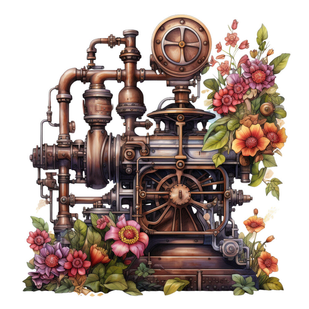 Floral Steampunk Fabric Panel 10 – QuiltingFabricPanels.com
