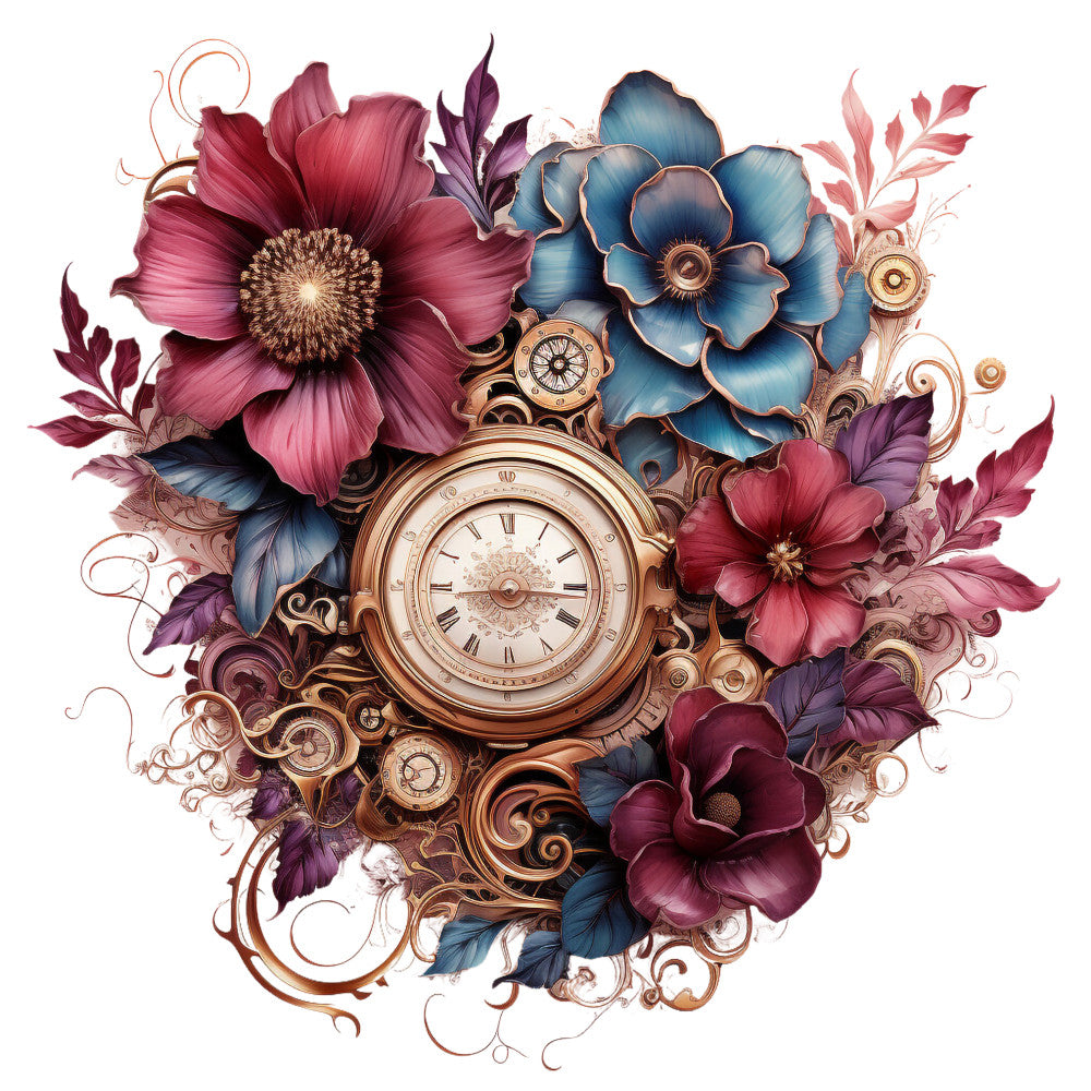 Floral Steampunk Fabric Panel 4 – QuiltingFabricPanels.com