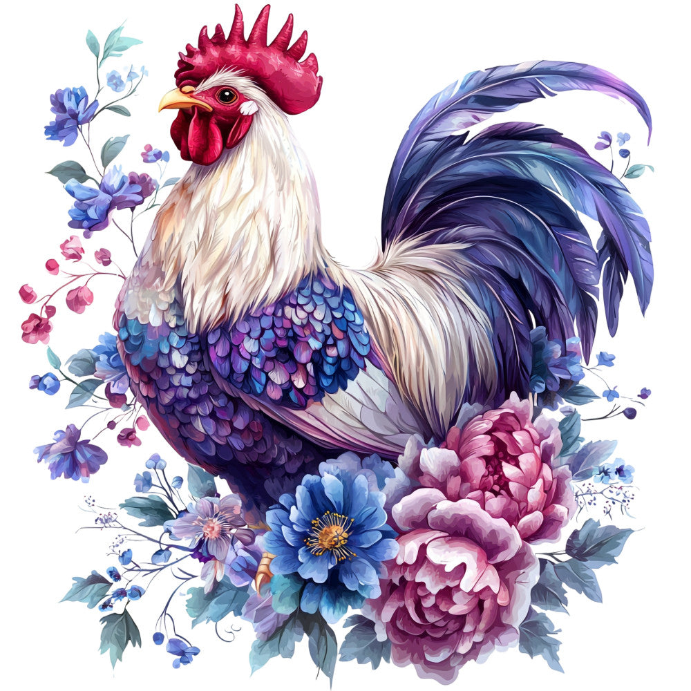 Floral Rooster Fabric Panel 8 – QuiltingFabricPanels.com