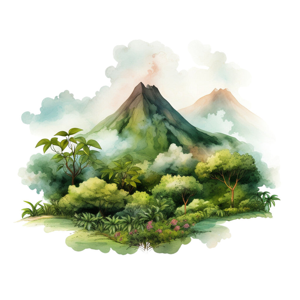 Watercolor Volcano Fabric Panel 18 – QuiltingFabricPanels.com