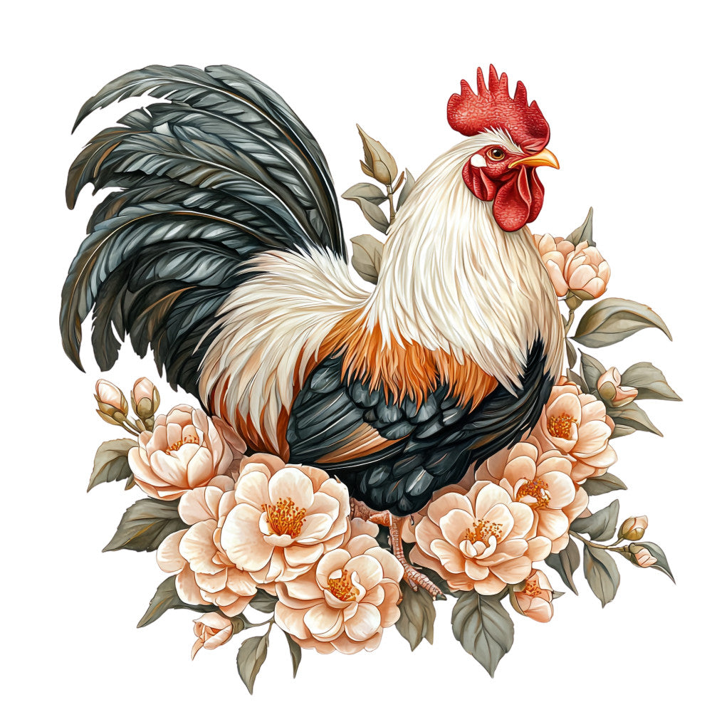 Floral Rooster Fabric Panel 6 – QuiltingFabricPanels.com